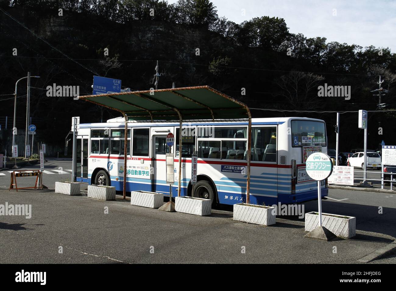 Minamichita, Aichi, Japan, 2022/15/01 , Bus stop at Morozaki ferry ...