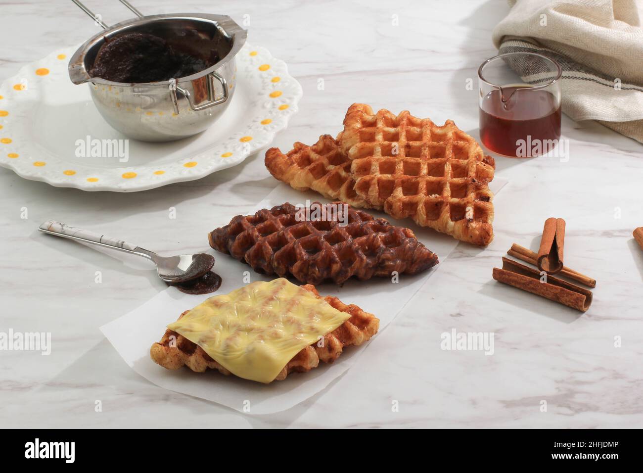 Croffle Croisant Waffle with Various Topping, Cheese, Chocolate, Sugar ...