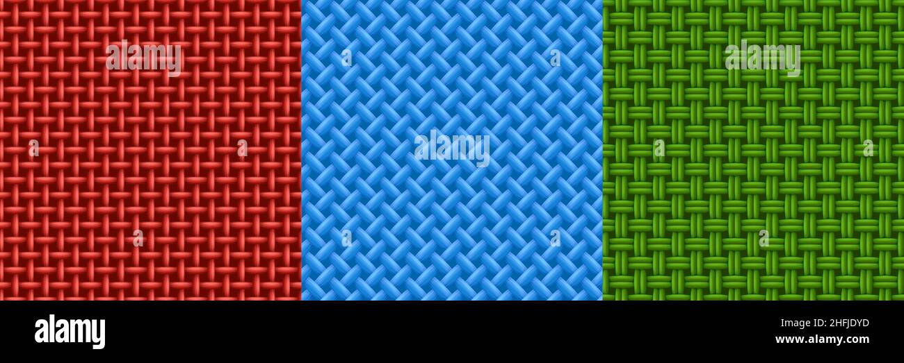 Textures of woven fabric, different wickers. Vector cartoon set of ...