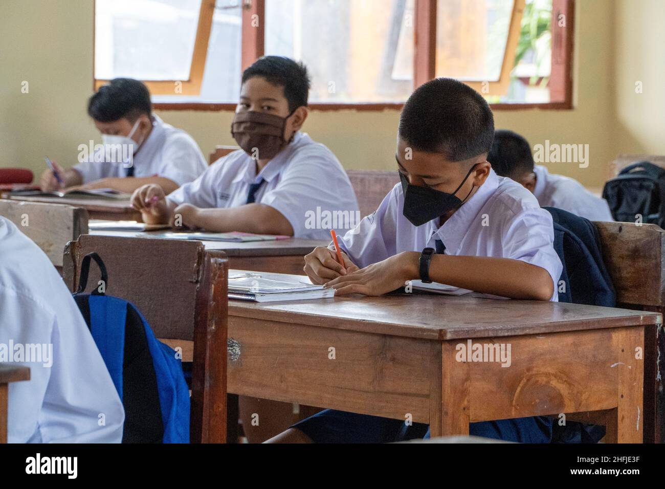 BALI,INDONESIA-5 OCT 2021: classroom atmosphere in Indonesian junior ...