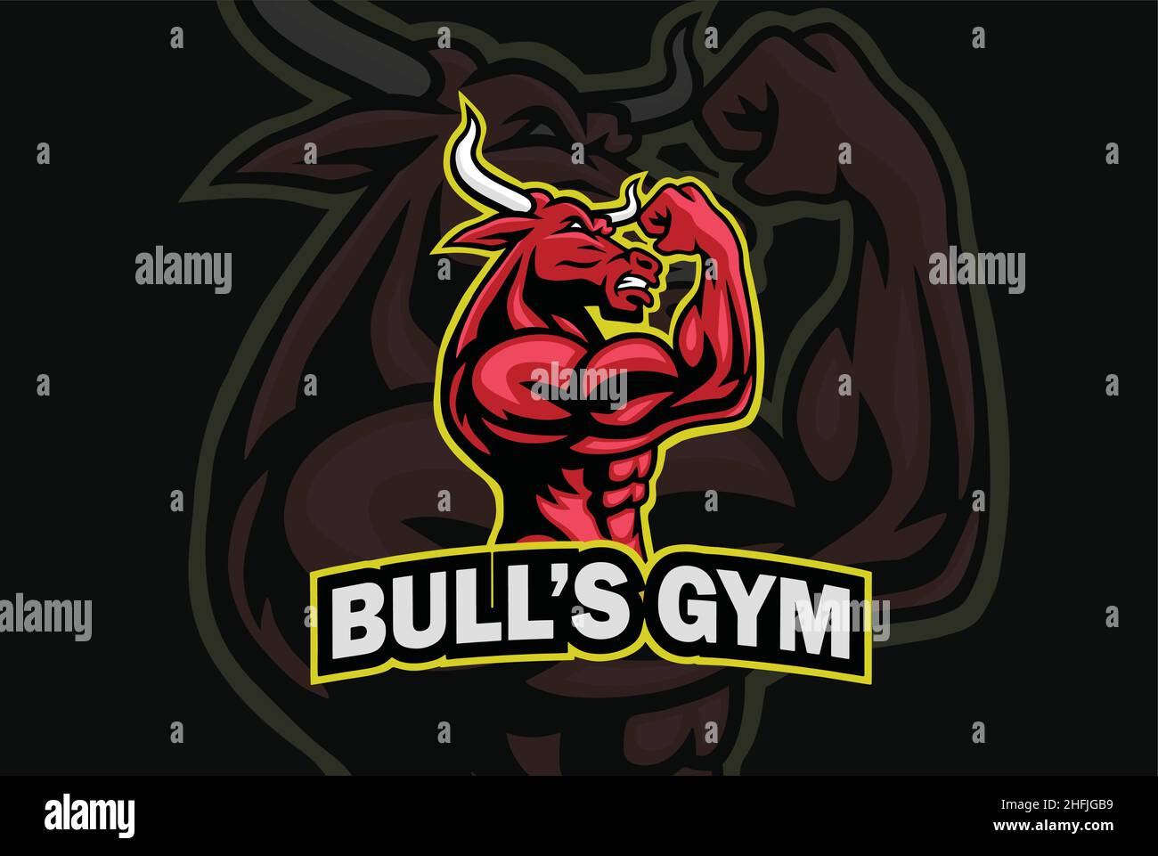 Bull Gym Logo Character Design Bodybuilder Posing Muscular Body Vector ...