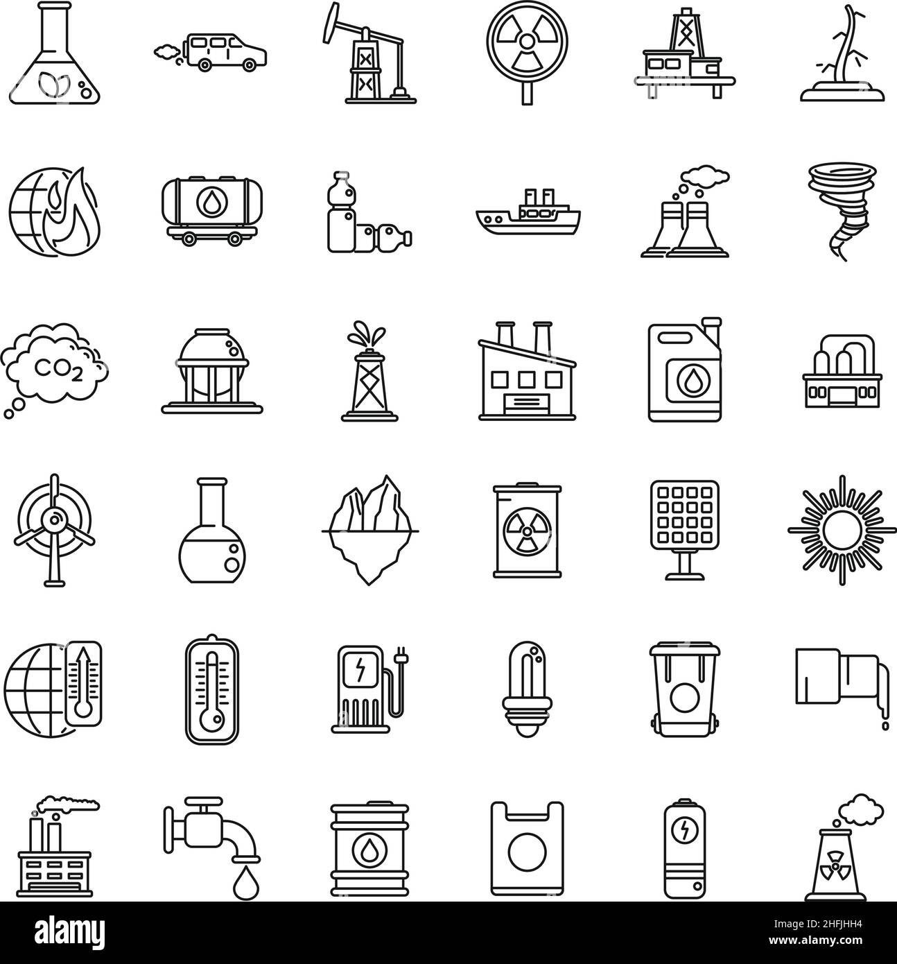 Global warming icons set outline vector. Climate change. Earth warm ...