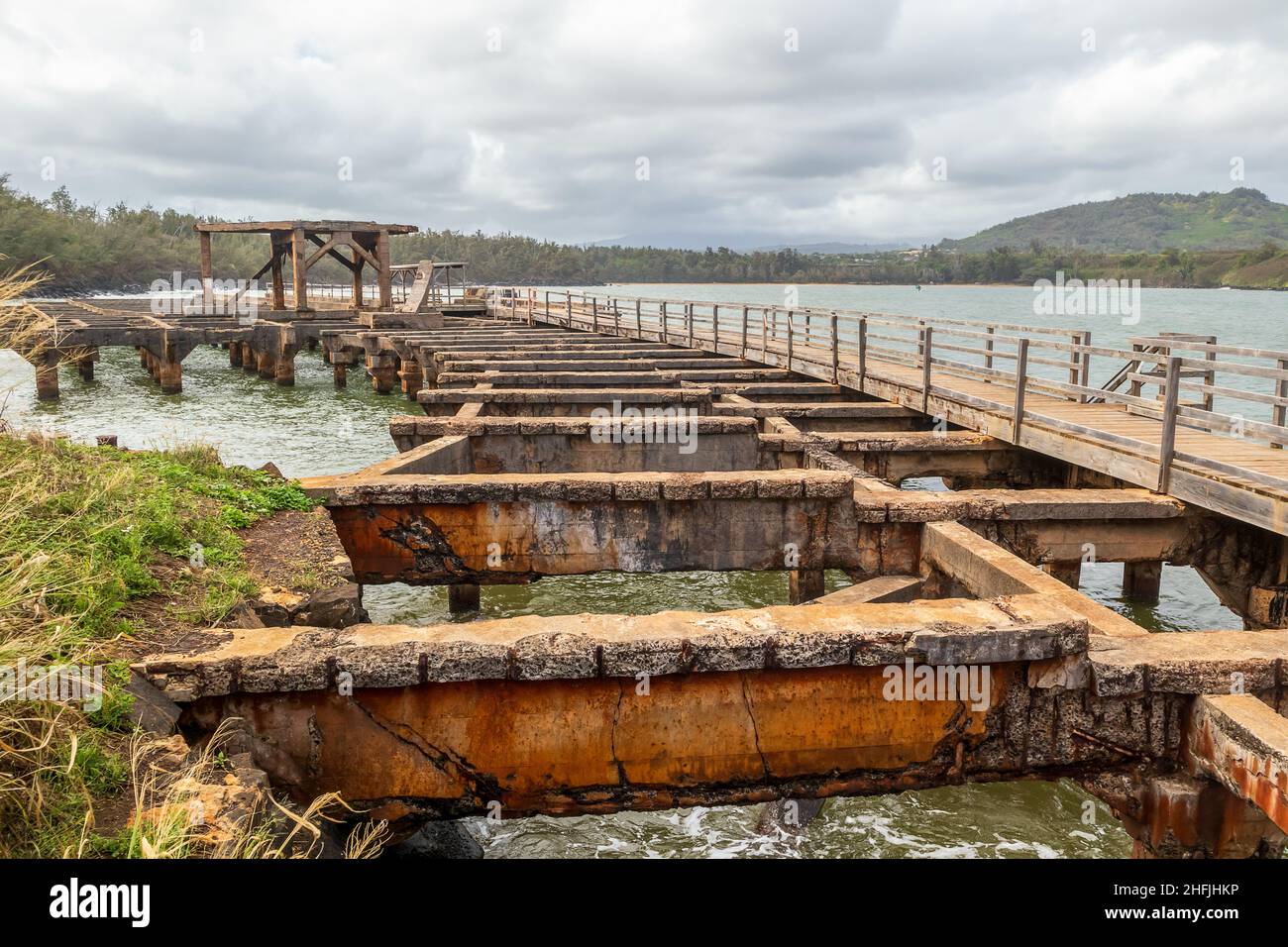 Remnants of the dock at Ahukini Recreational Pier State Park on Kauai ...