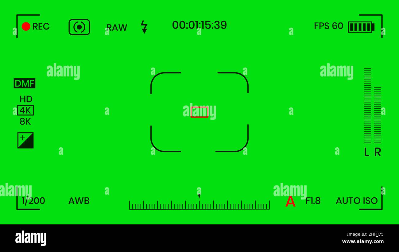 Green colored chroma key camera rec frame viewfinder overlay background ...