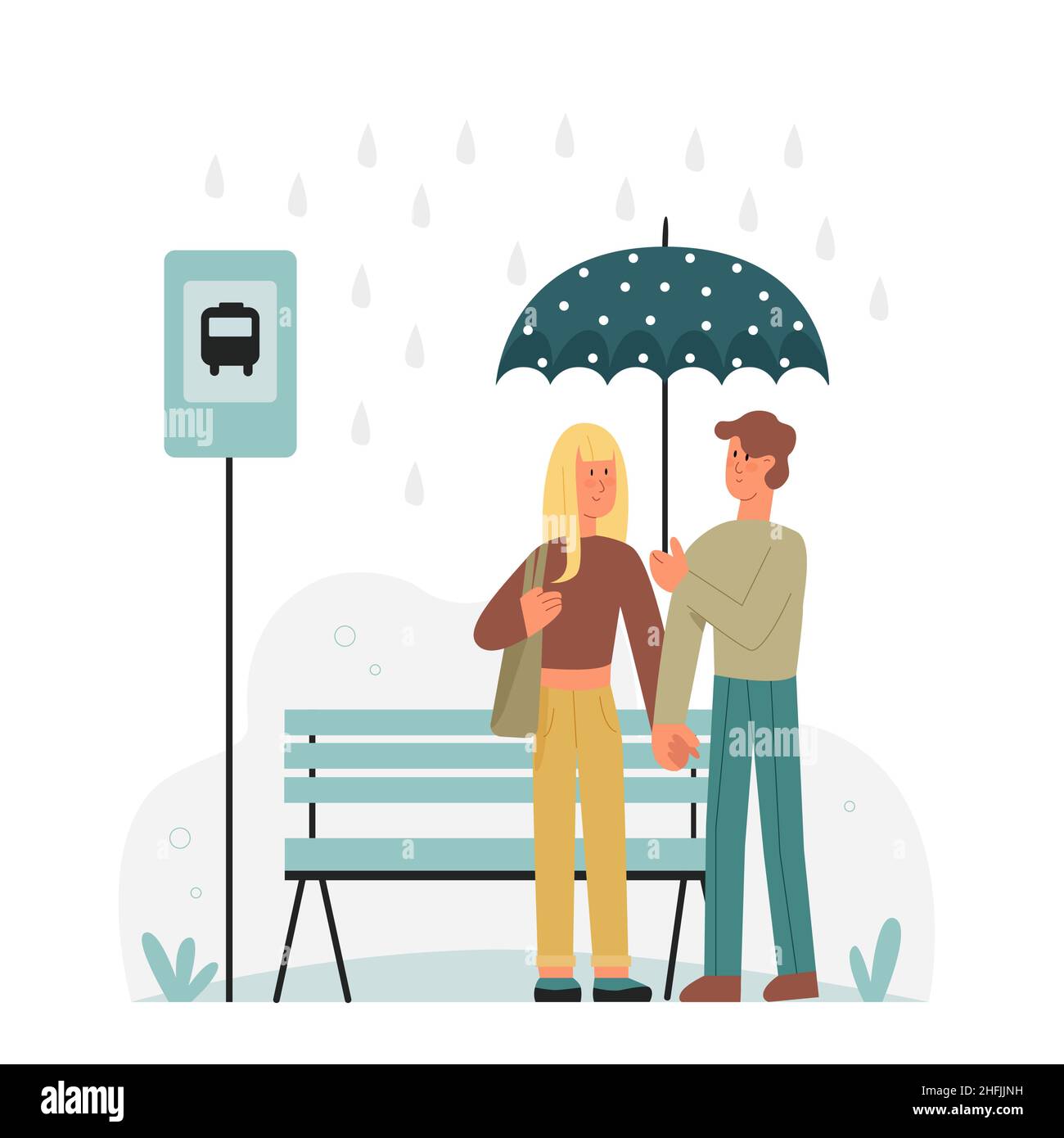 Happy beautiful young couple under umbrella. Girl and her beloved ...