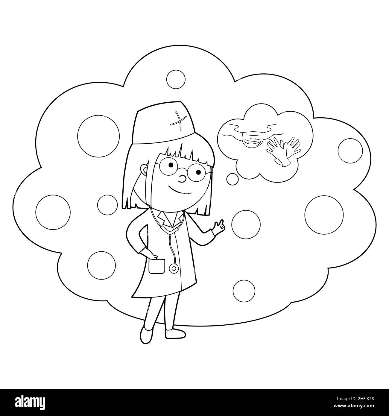 coloring book. illustration of a medical worker, vector isolated on a ...