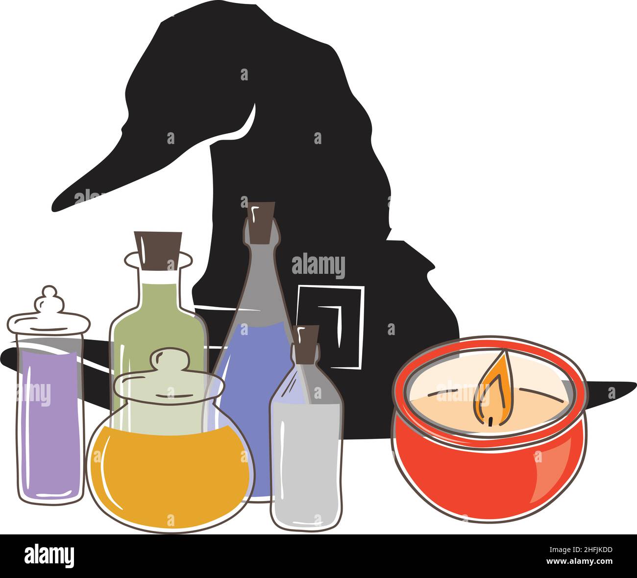 witch hat and old fashion apothecary jars, vector Stock Vector Image ...