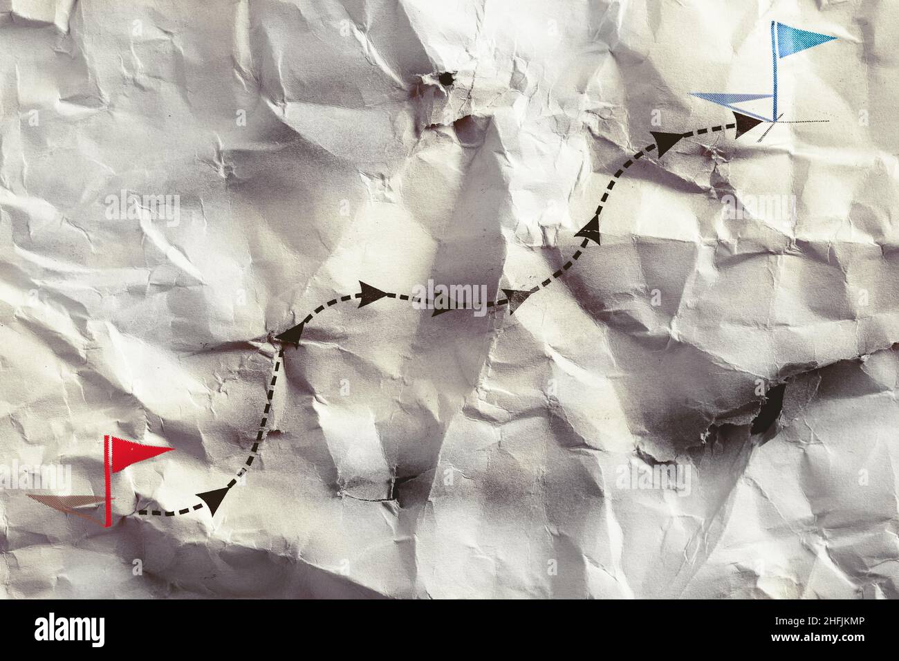 Paper with a depicted development vector, which was rushly rumpled, and ...