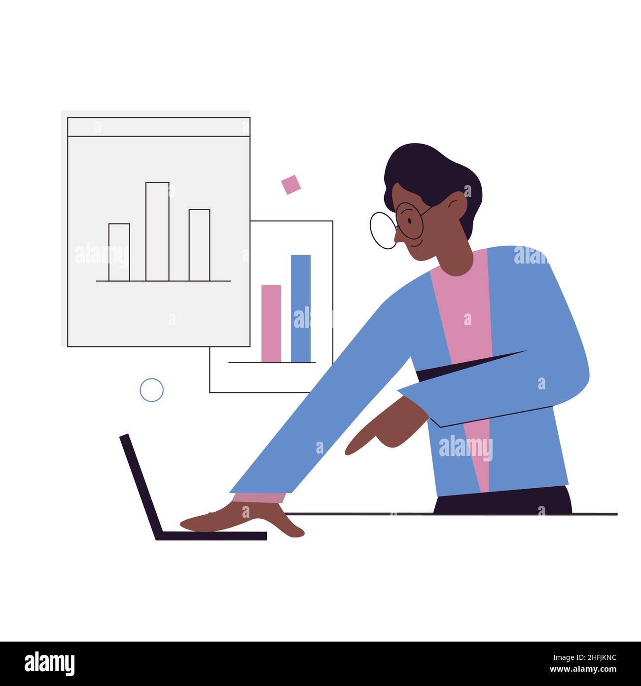Office worker using online graphs for development analysis. Dark skin ...