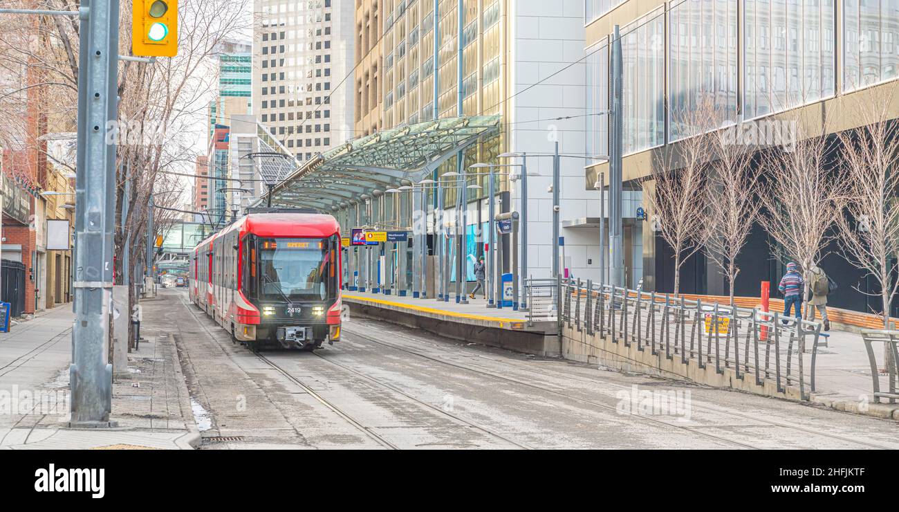 16 January 2022 - Calgary Alberta Canada - Calgary Transit LRT train on ...