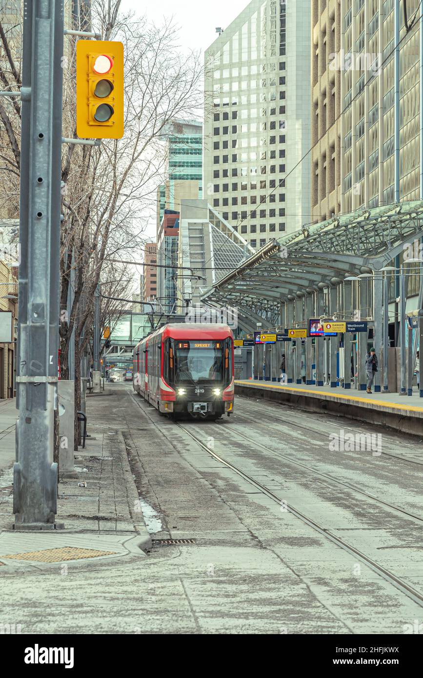 16 January 2022 - Calgary Alberta Canada - Calgary Transit LRT train on ...