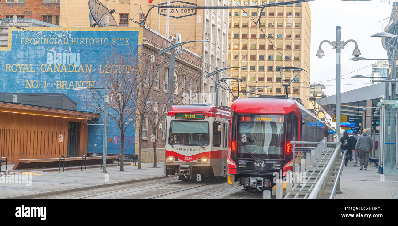 16 January 2022 - Calgary Alberta Canada - Calgary Transit LRT train on ...