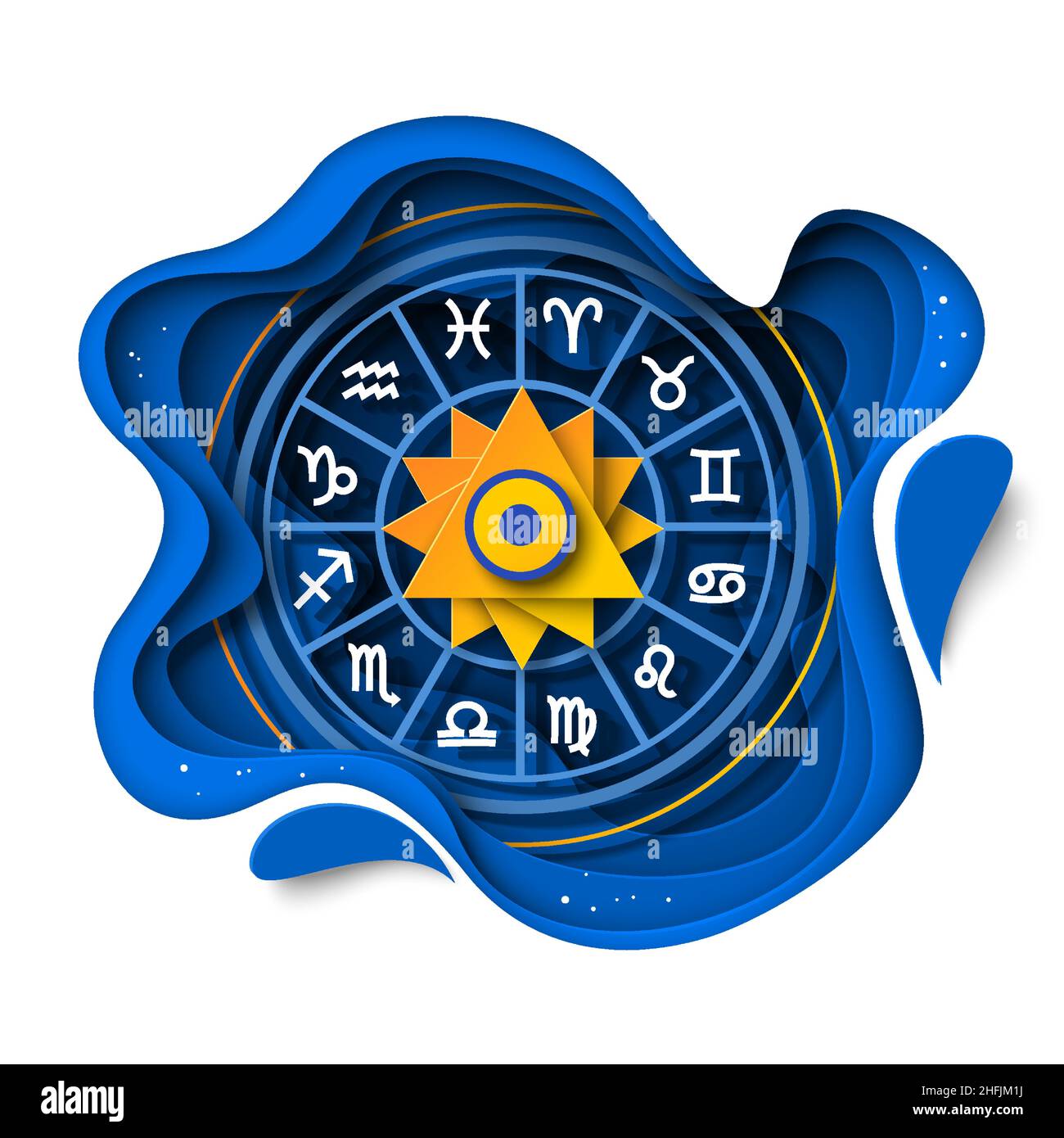 Zodiac Wheel With Twelve Horoscope Signs Vector Paper Cut Illustration