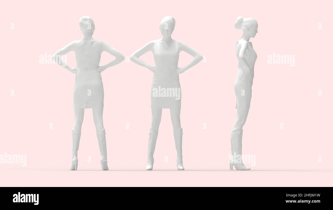 3D rendering of a the bossy woman, front side and back computer model ...
