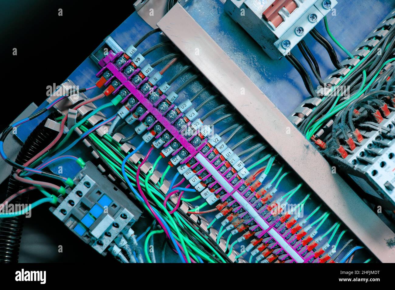 Switchboard full of dusty electrical cables Stock Photo - Alamy