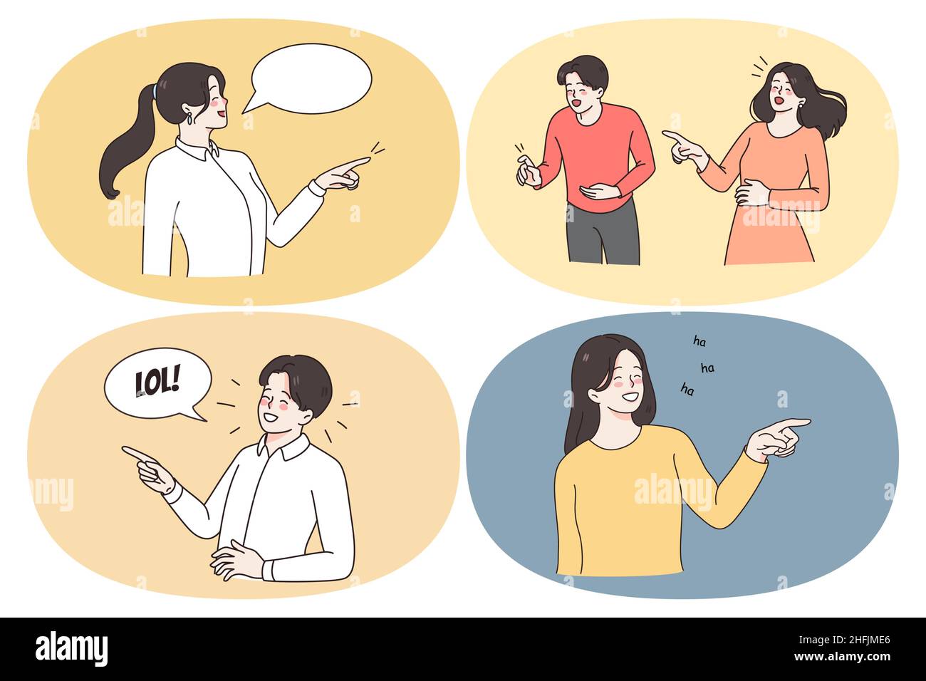 Laughing at funny things concept. Set of young positive people smiling ...