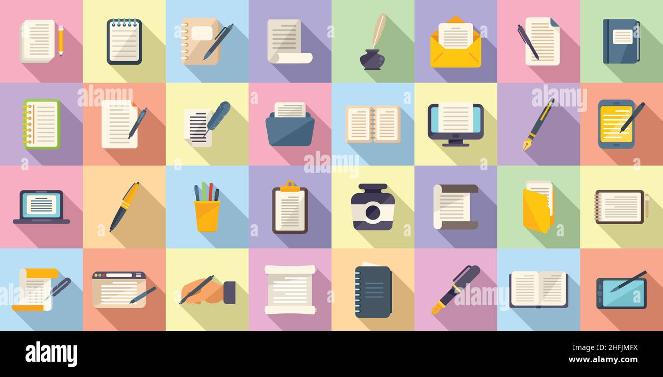 Writing icons set flat vector. Letter write. Self message Stock Vector ...