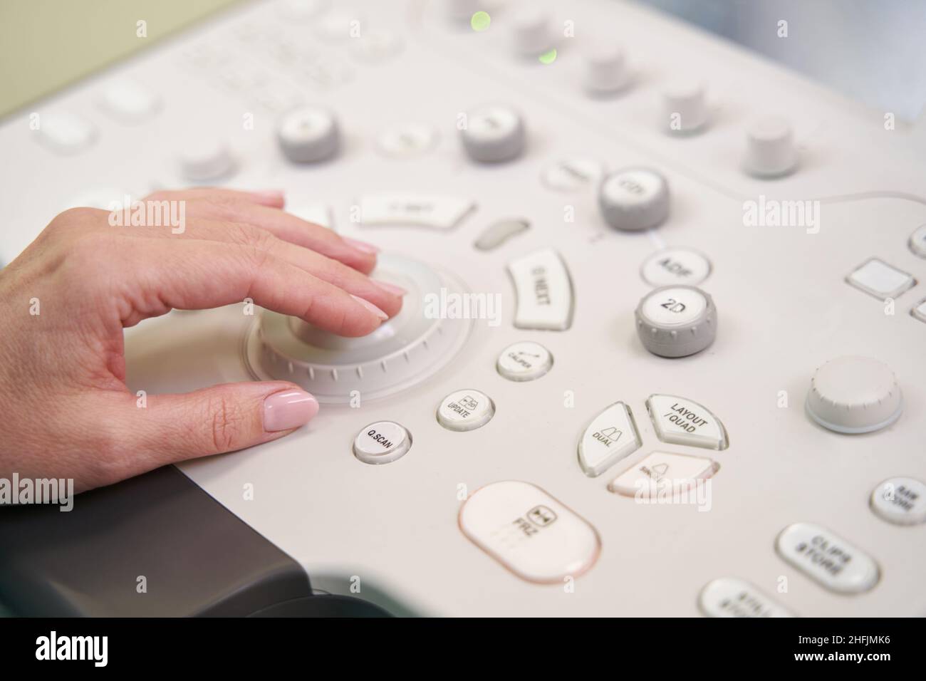 Close up of female hand pressing the button Stock Photo - Alamy