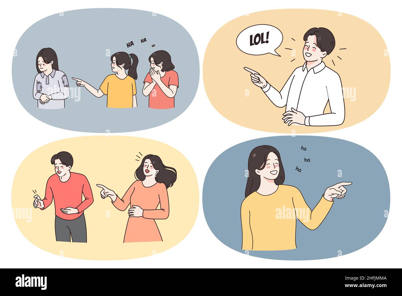 Having fun and laughing concept. Set of young positive people smiling ...