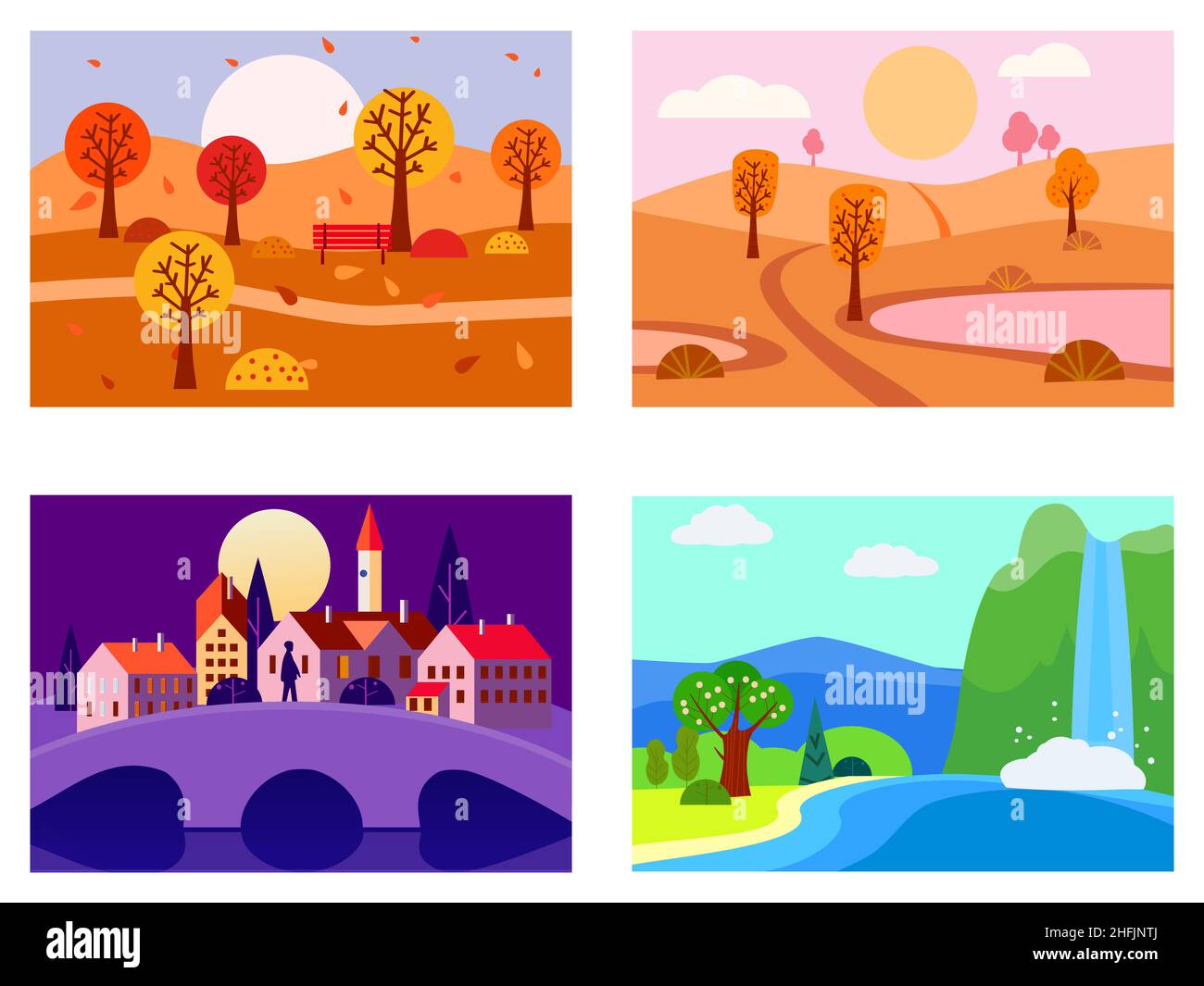 Collection of seasons landscapes spring, summer, autumn. Rural ...