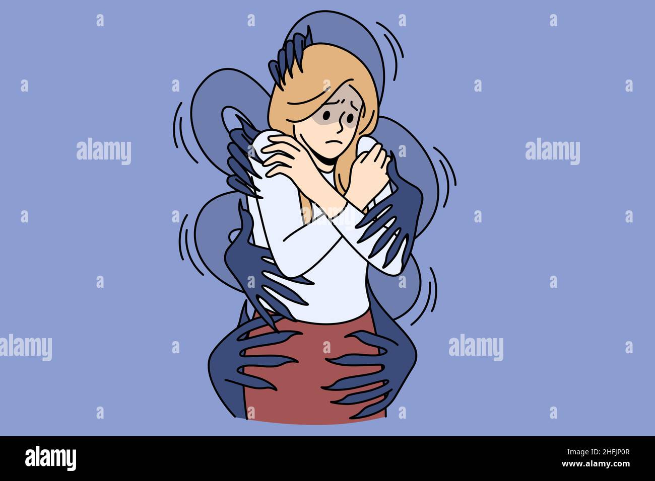 Inner fears and panic concept. Young stressed woman standing feeling ...