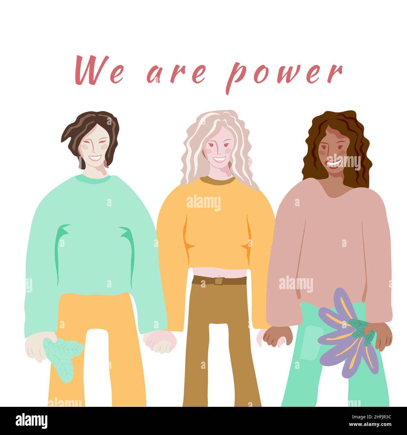 Women of different races and nationalities together. Girl power concept ...