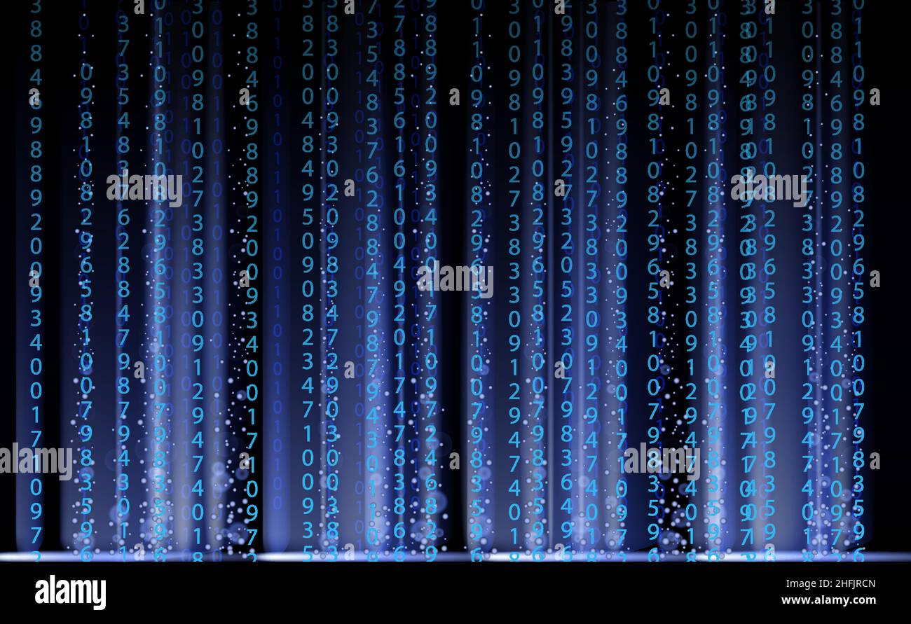 Technology abstract background, matrix style, blue color, falling numbers. Digital binary data ...