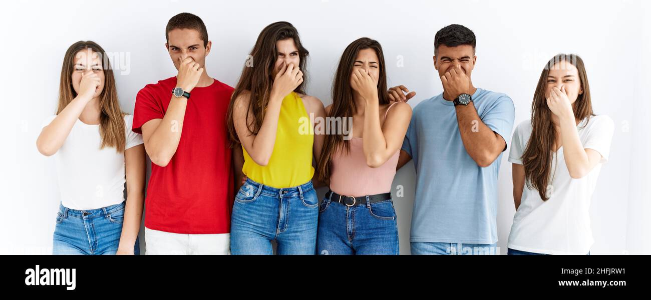 Group of people wearing casual clothes standing over isolated ...