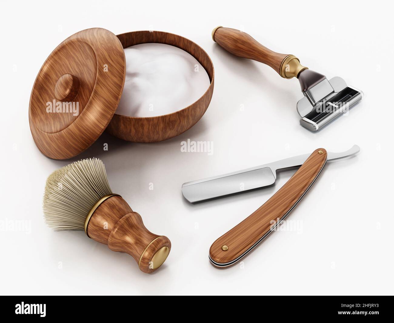 Retro shaving tools isolated on white background. 3D illustration Stock ...