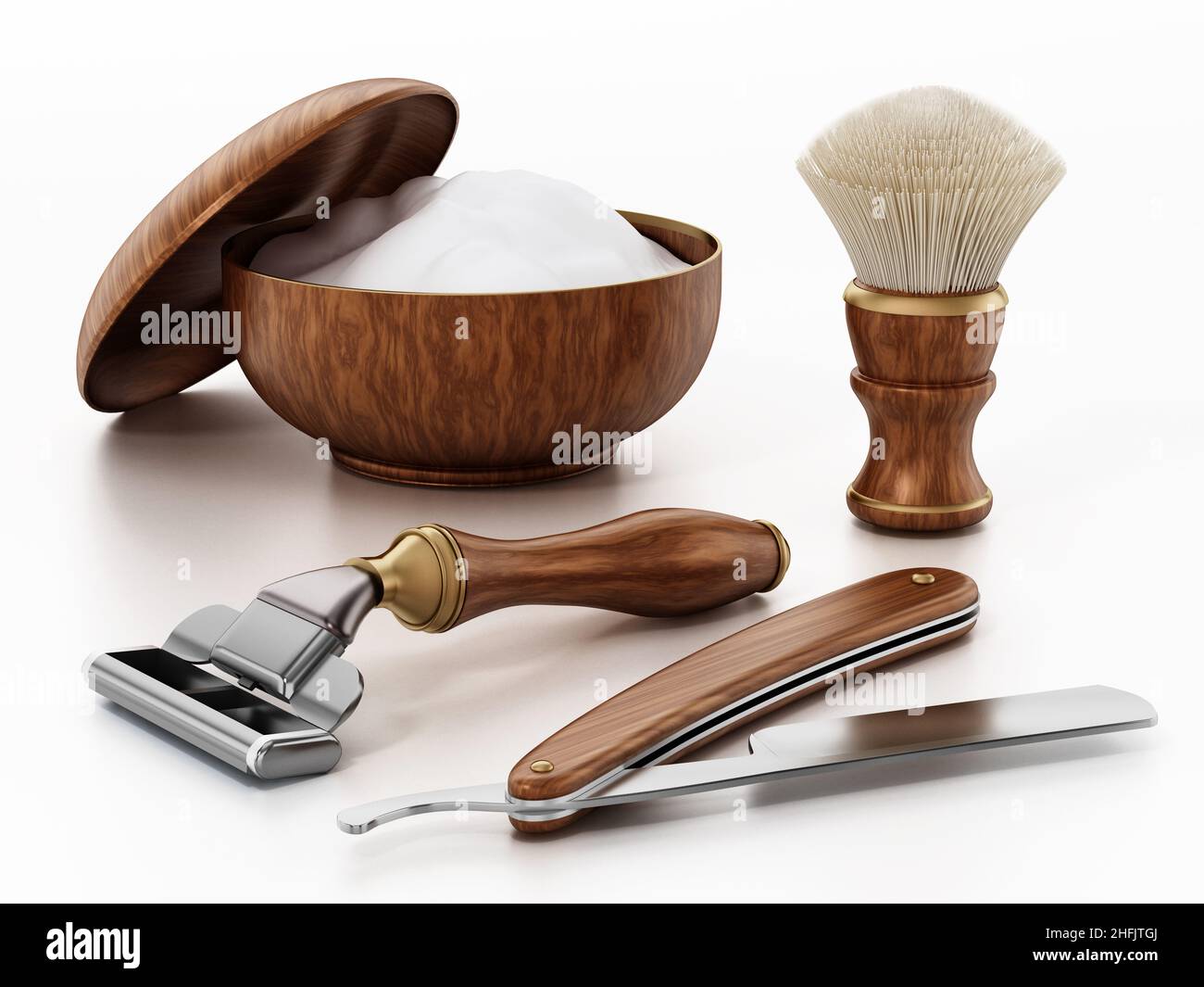 Retro shaving tools isolated on white background. 3D illustration Stock ...