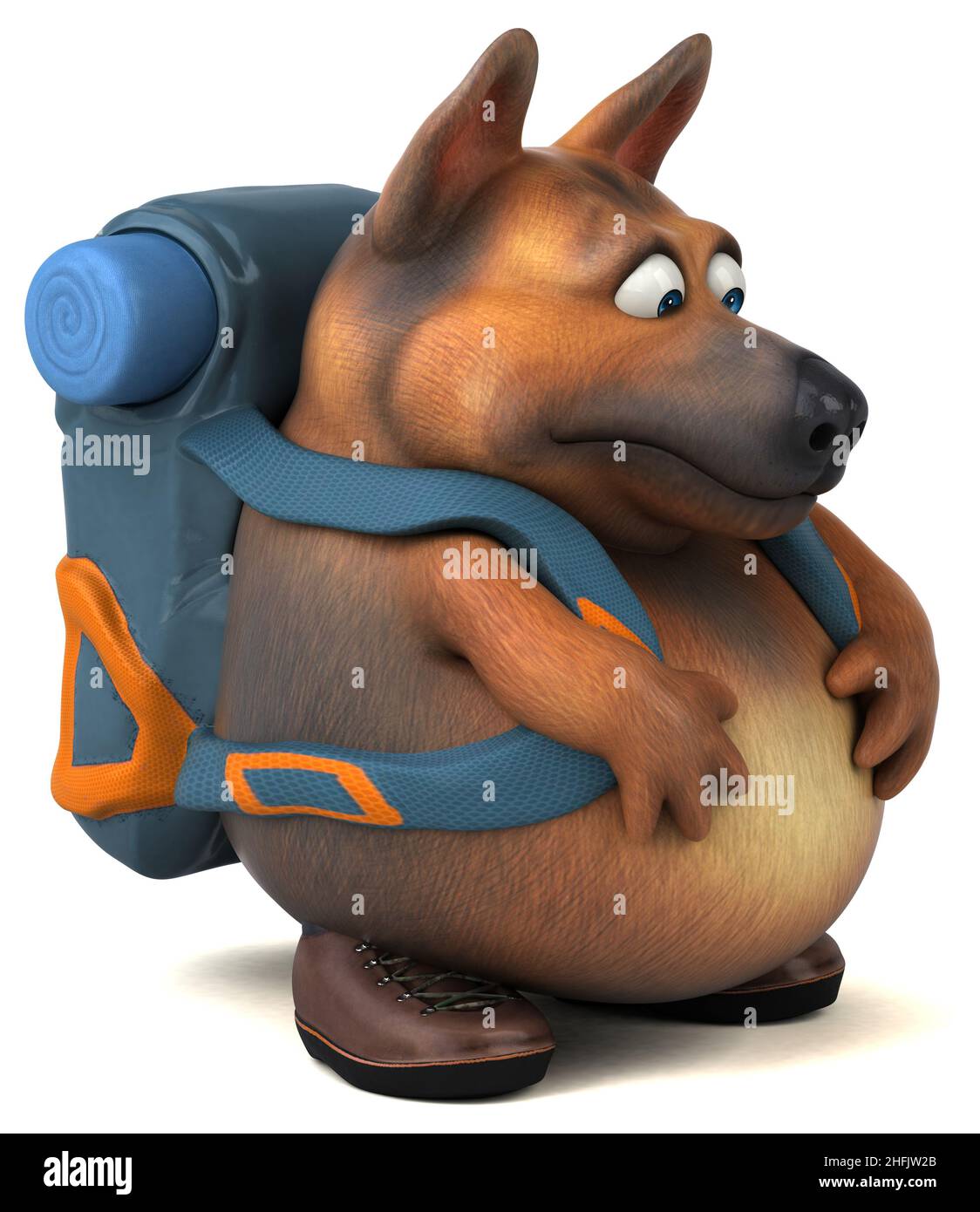 Fun backpacker german shepherd dog cartoon character Stock Photo - Alamy