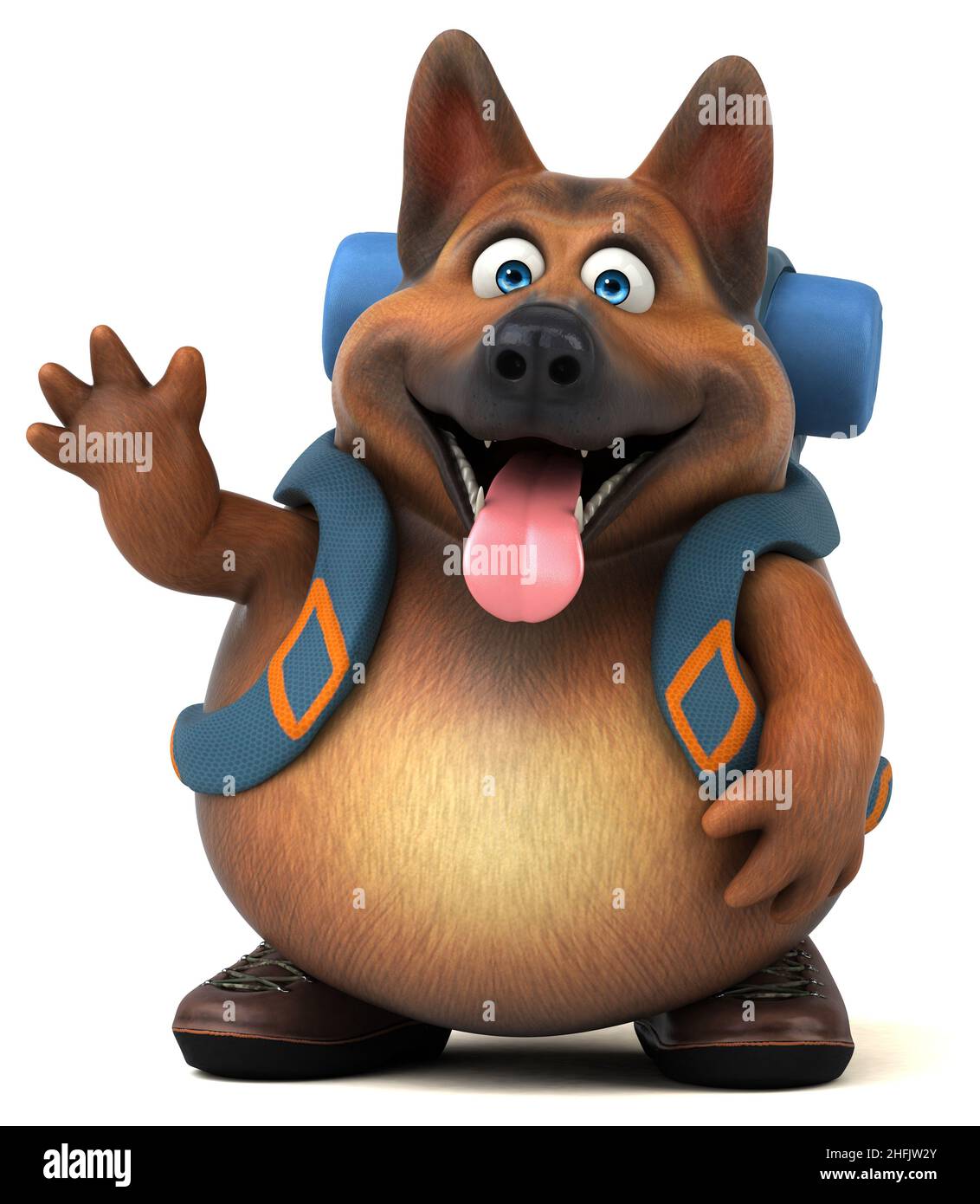 Fun backpacker german shepherd dog cartoon character Stock Photo - Alamy