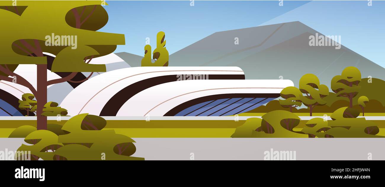 future city futuristic unusual shapes buildings and green trees modern ...