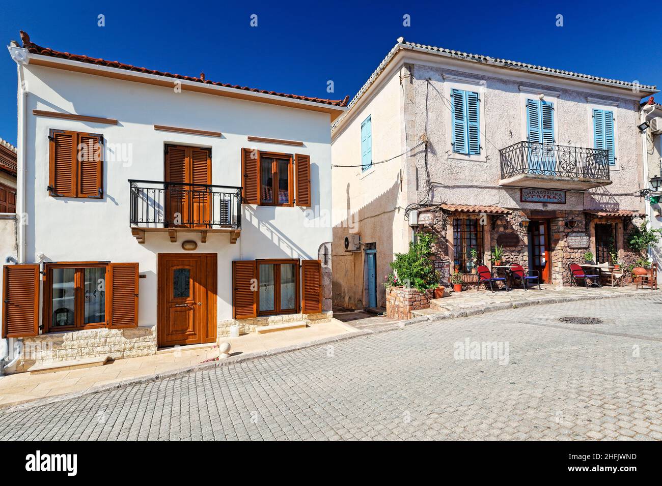 The houses of the historic city Galaxidi, Greece Stock Photo - Alamy