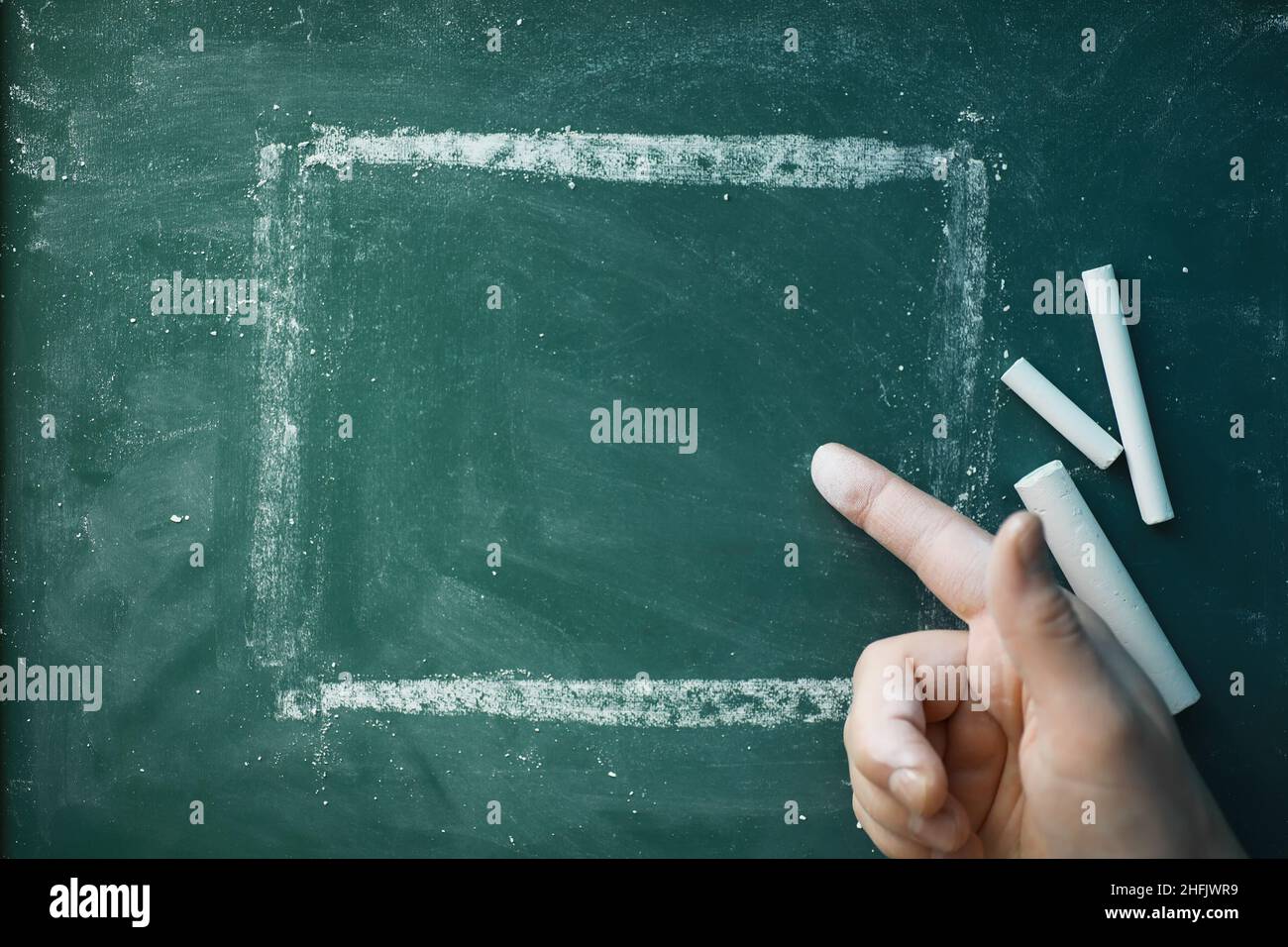 Chalkboard. Crayons for writing on blackboard. Learning concept. School ...