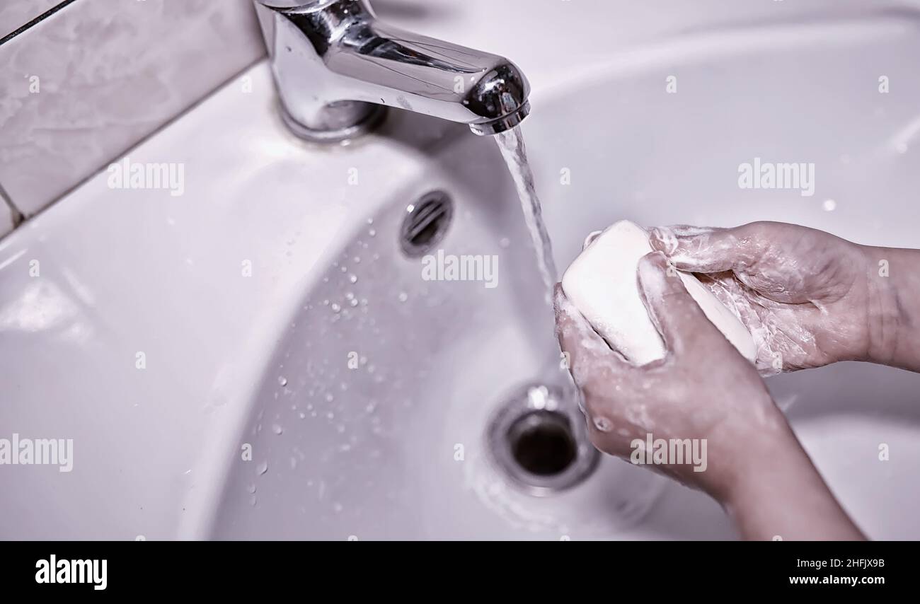 Hygiene rules. Hand washing before meals. Antibacterial treatment hands ...
