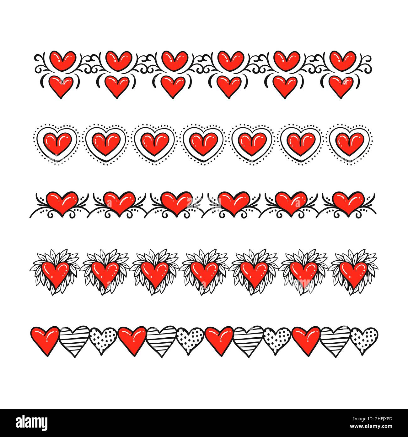 Hand drawn hearts border and frame design Vector illustration Stock ...