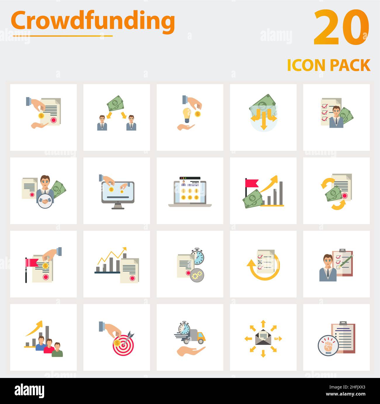 Crowdfunding icon set. Collection of simple elements such as the backer ...