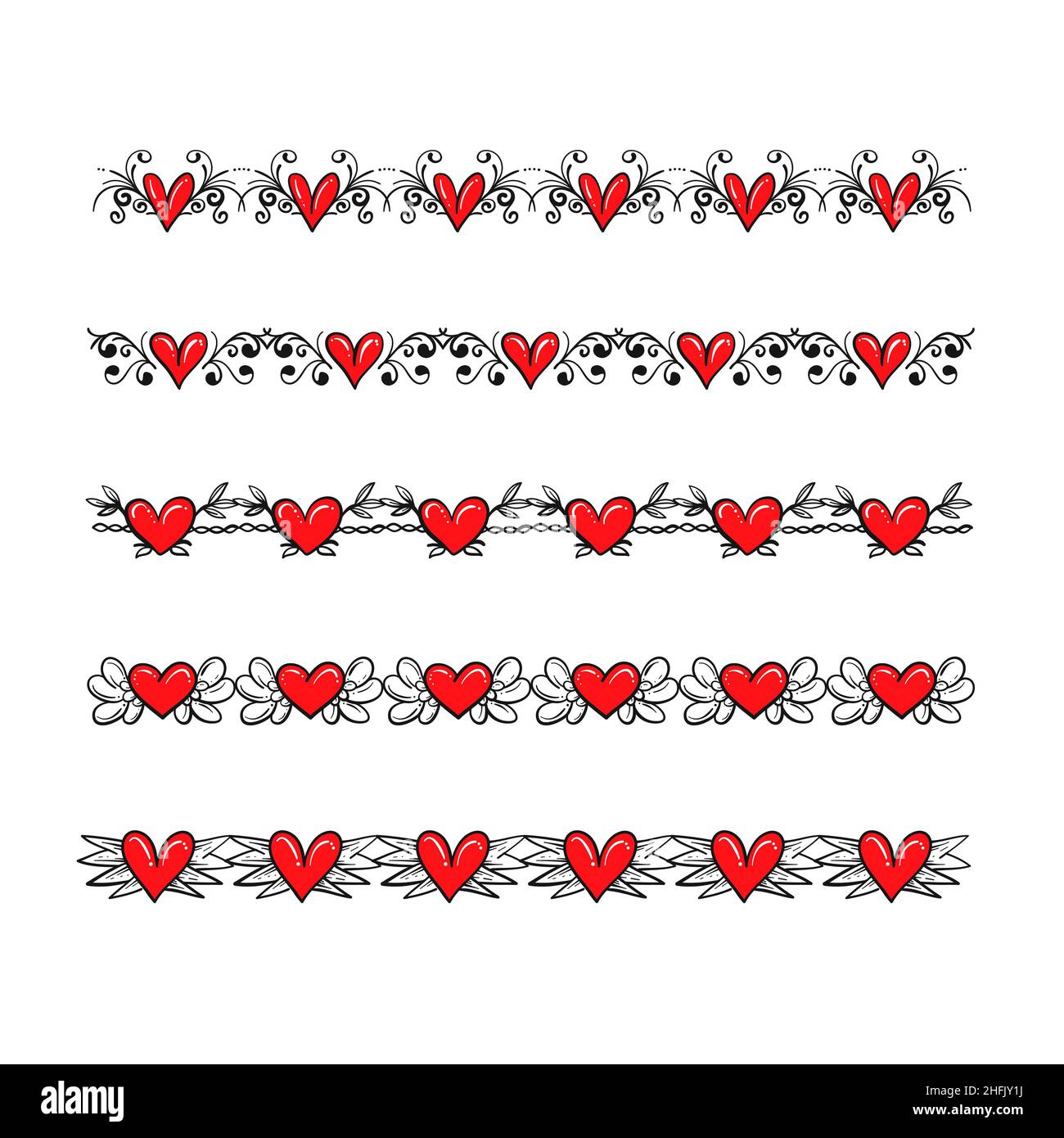 Hand drawn hearts border and frame design Vector illustration Stock ...