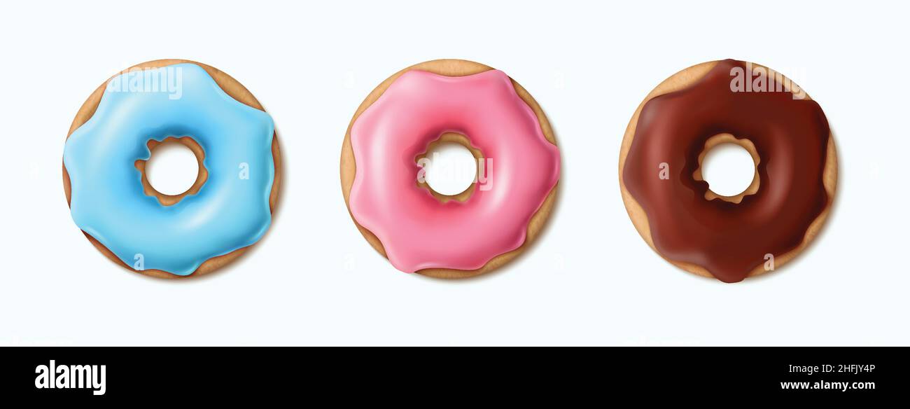 3d realistic vector icon set. Colorful glazed doughnuts Stock Vector ...