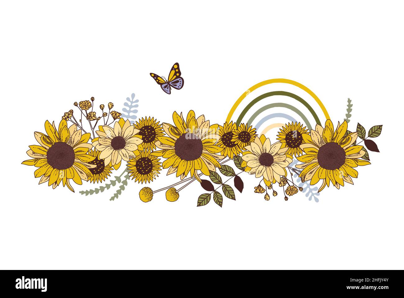 Hand drawn sunflower border Vector illustration Stock Vector Image ...