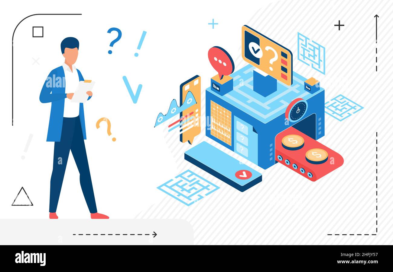 Isometric vector illustration of cartoon male financial manager ...