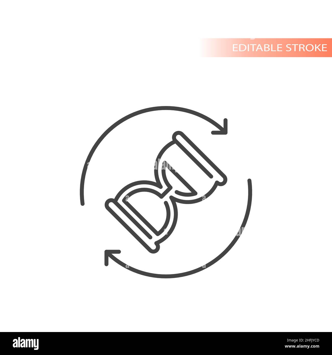 Hourglass in circle arrows outlined vector icon. Sand clock cycle line ...