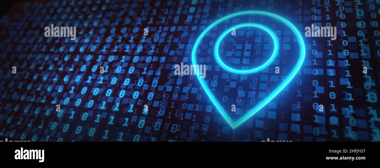 Location Pin mark icon shaped with circuit line graphic, concept of ...