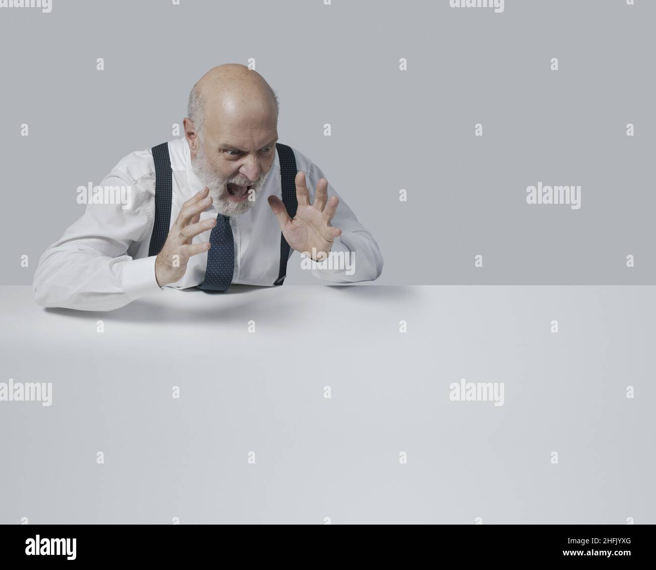 Angry rude boss shouting out loud, he is angry and aggressive, blank ...