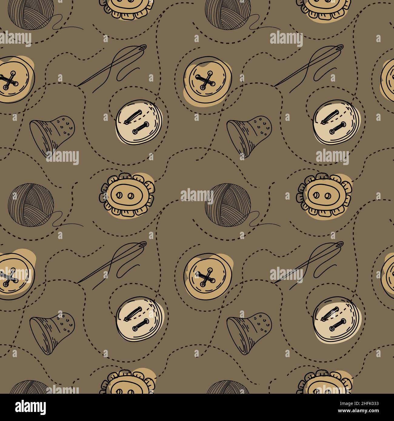 Seamless pattern. Buttons, threads and needles. Doodle style vector ...