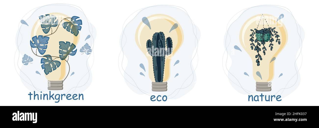 Vector illustration of bulb shape, made from different ecological items ...