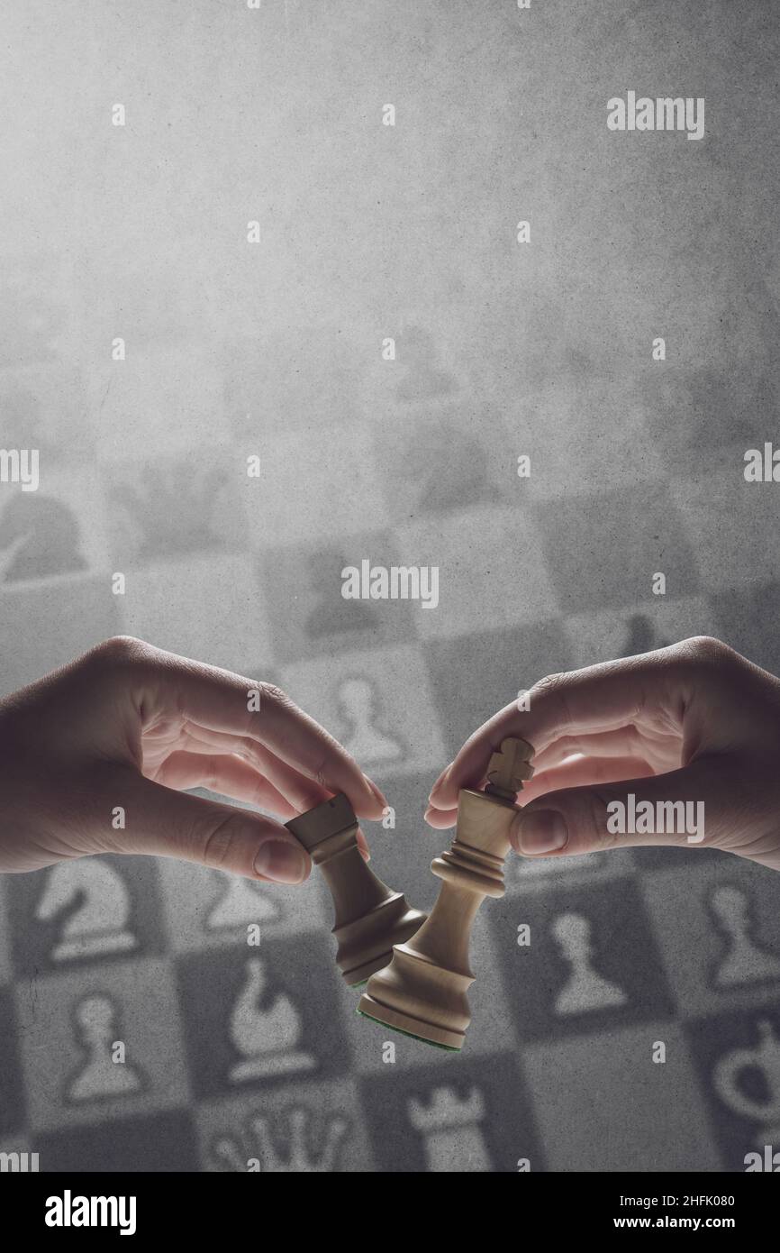 Chess players challenging each other and chess diagram in the ...