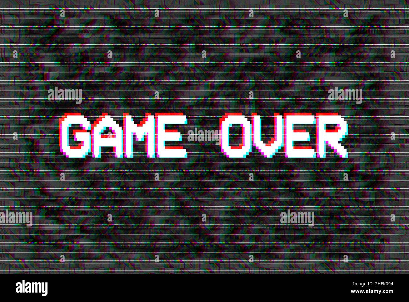 Game Over pixel text, glitch effect background Stock Photo - Alamy