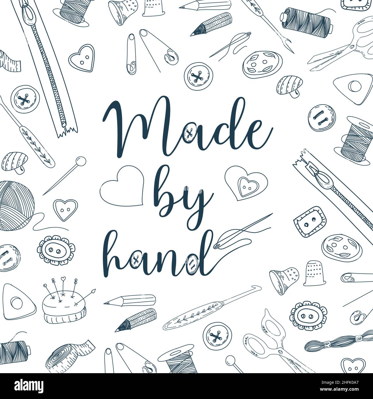Art and craft sewing supplies, tools. Hand drawn isolated on white ...
